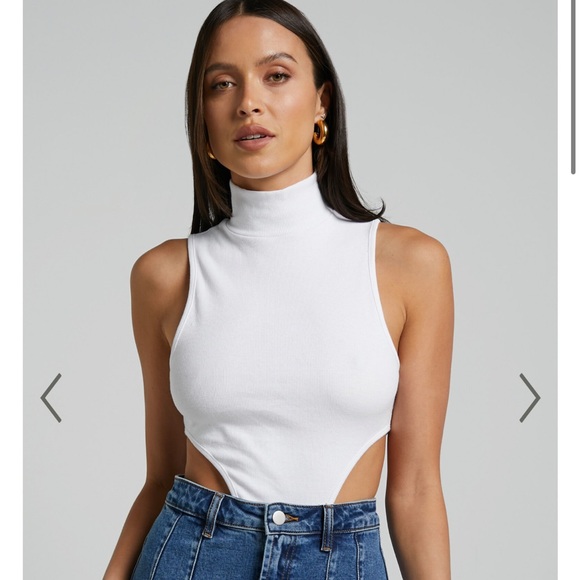 Showpo. | Tops | Nuala Bodysuit High Neck Side Cut Out Bodysuit In ...